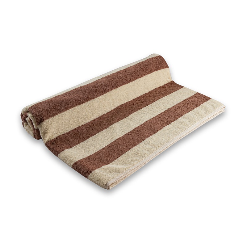 IndoLinen Pool Towel Stripe Brown/Ivory | IndoLinen
