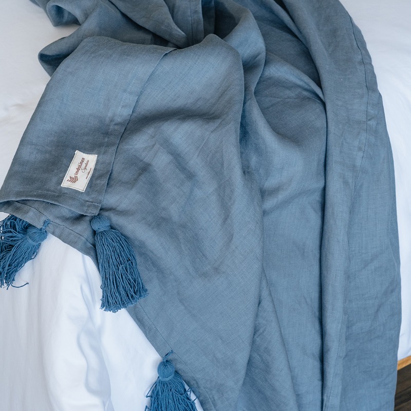 IndoLinen Blanket Set Natural 100% Linen Sea Side | IndoLinen